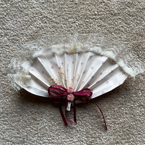 Accents | Vintage Small Paper Fan Decoration With Lace And Ribbon ...